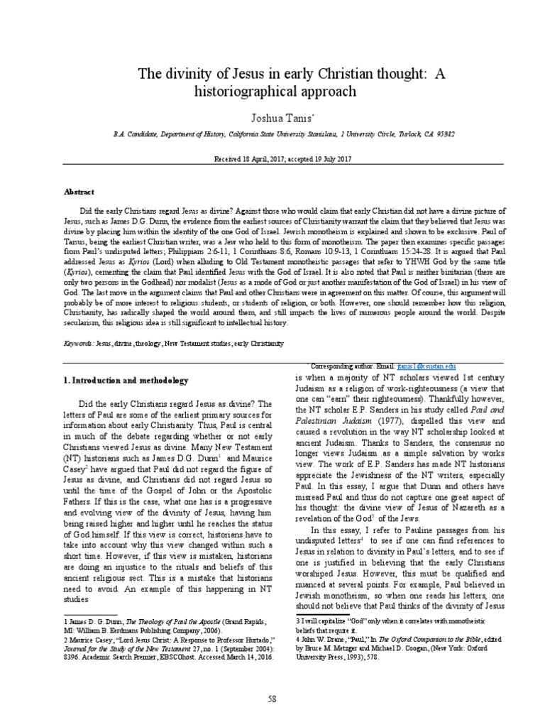 The Divinity of Jesus in Early Christian Thought: A Historiographical ...