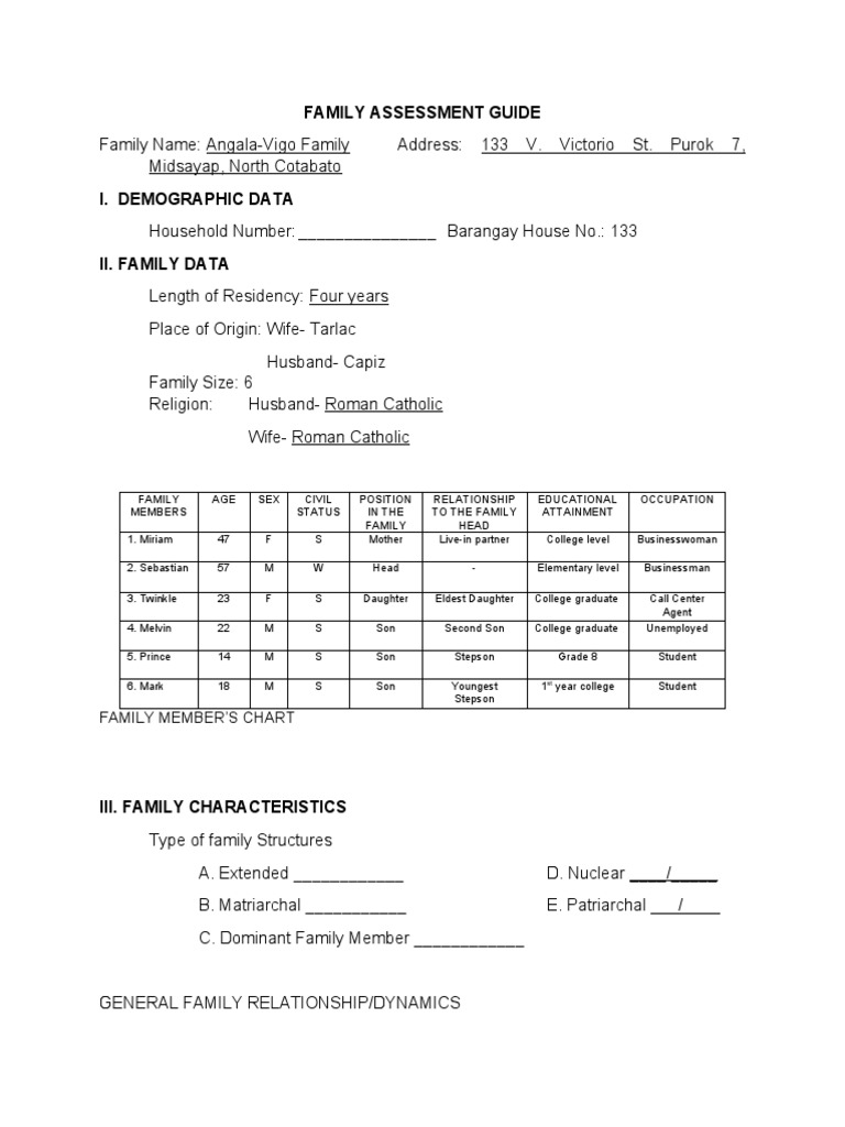 Family Assessment Guide: Family Member'S Chart | PDF | Family