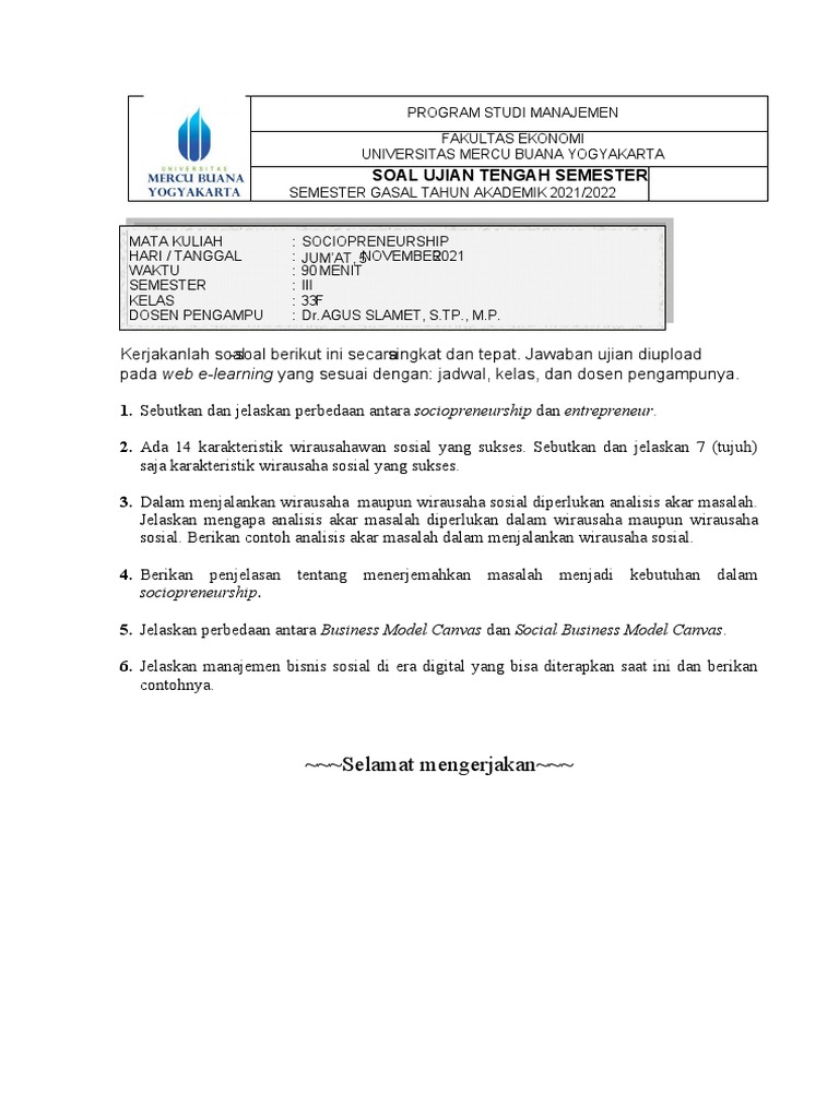 UTS Sociopreneurship: Analisis dan Model Bisnis | PDF
