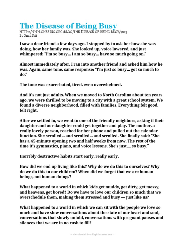 The Disease of Being Busy: by Omid Safi | PDF