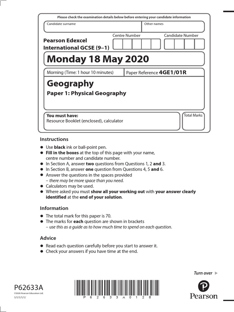 Question Paper Geography 2020 Paper 1R | PDF | Water | Aquatic Ecology