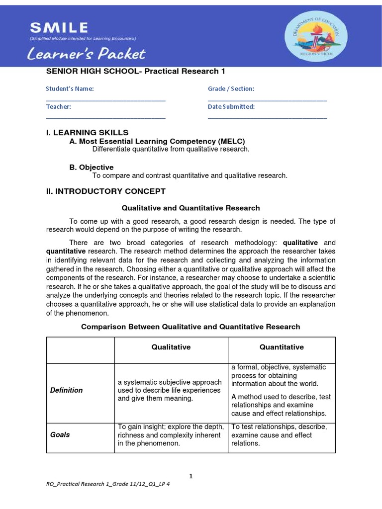 Practical Research1 q1 LP 4 | PDF | Quantitative Research | Qualitative ...