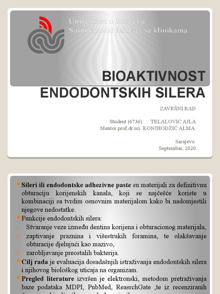 Ajla Telalović, Bioaktivnost Endodontskih Silera, PP | PDF