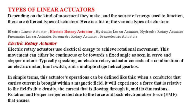 Types of Linear Actuators Explained | PDF | Science & Mathematics ...