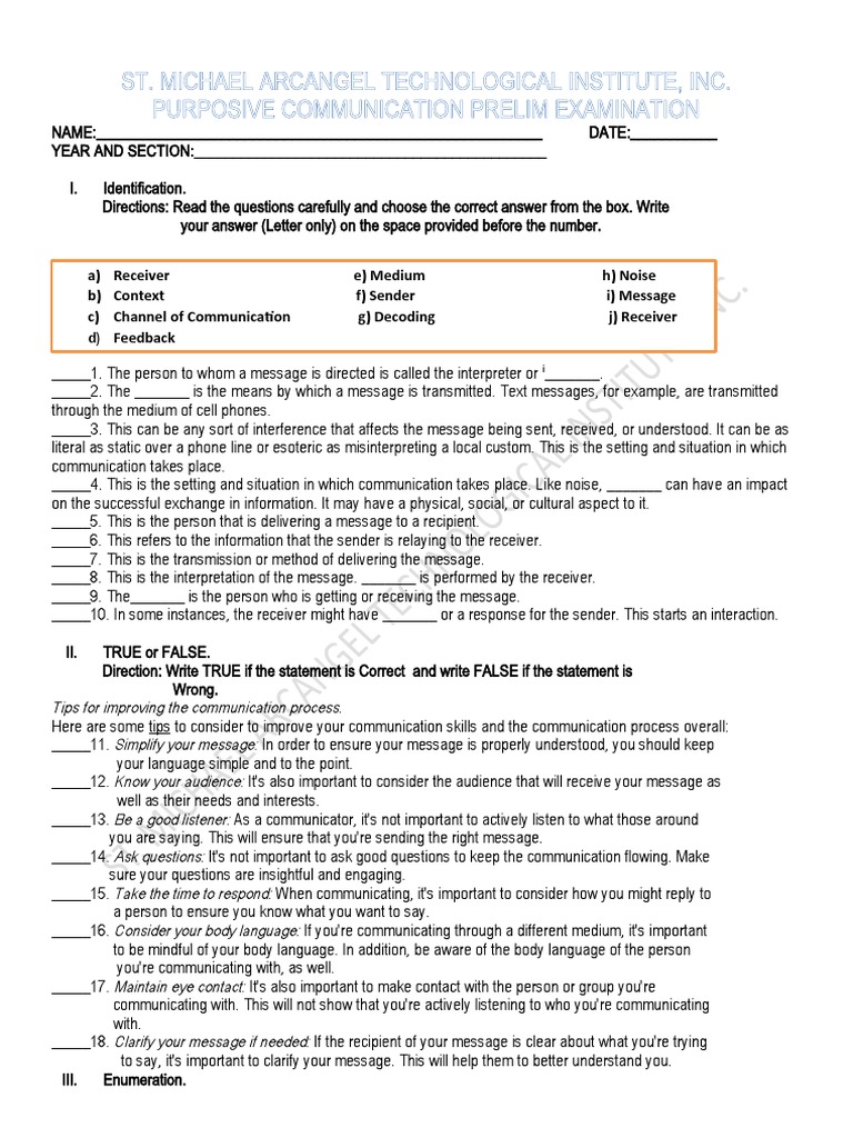 Purposive Communication Prelim Examination | PDF | Communication | Human Communication
