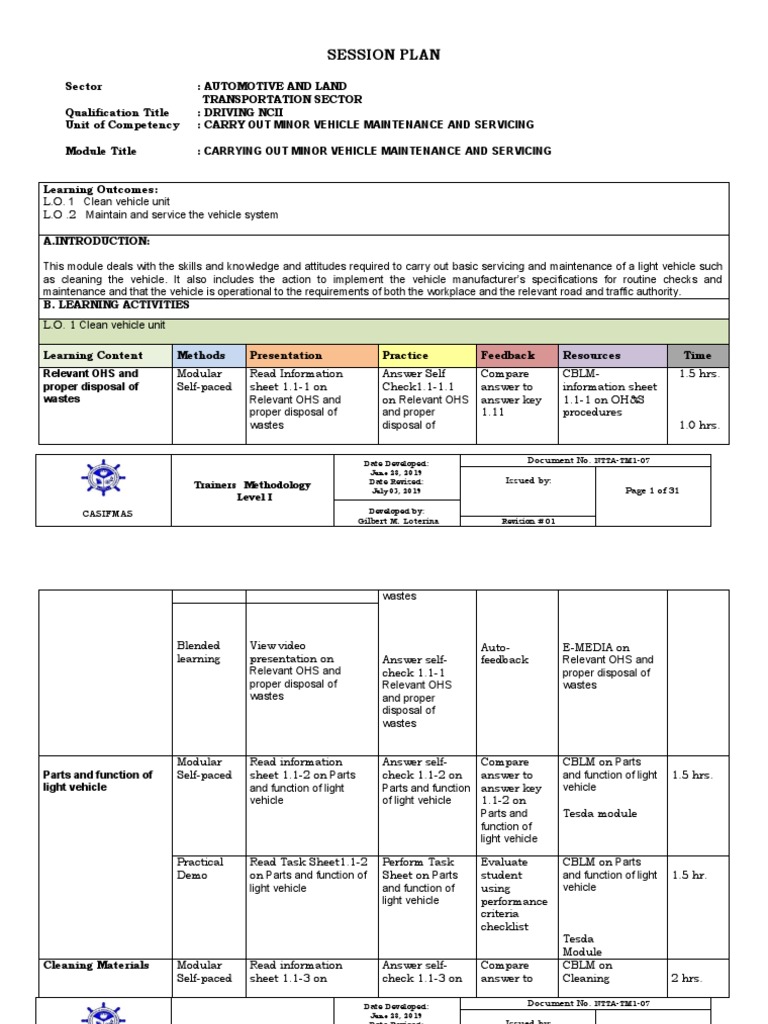 06 Session Plan - Driving NC II by GML | PDF | Human Resources | Human ...