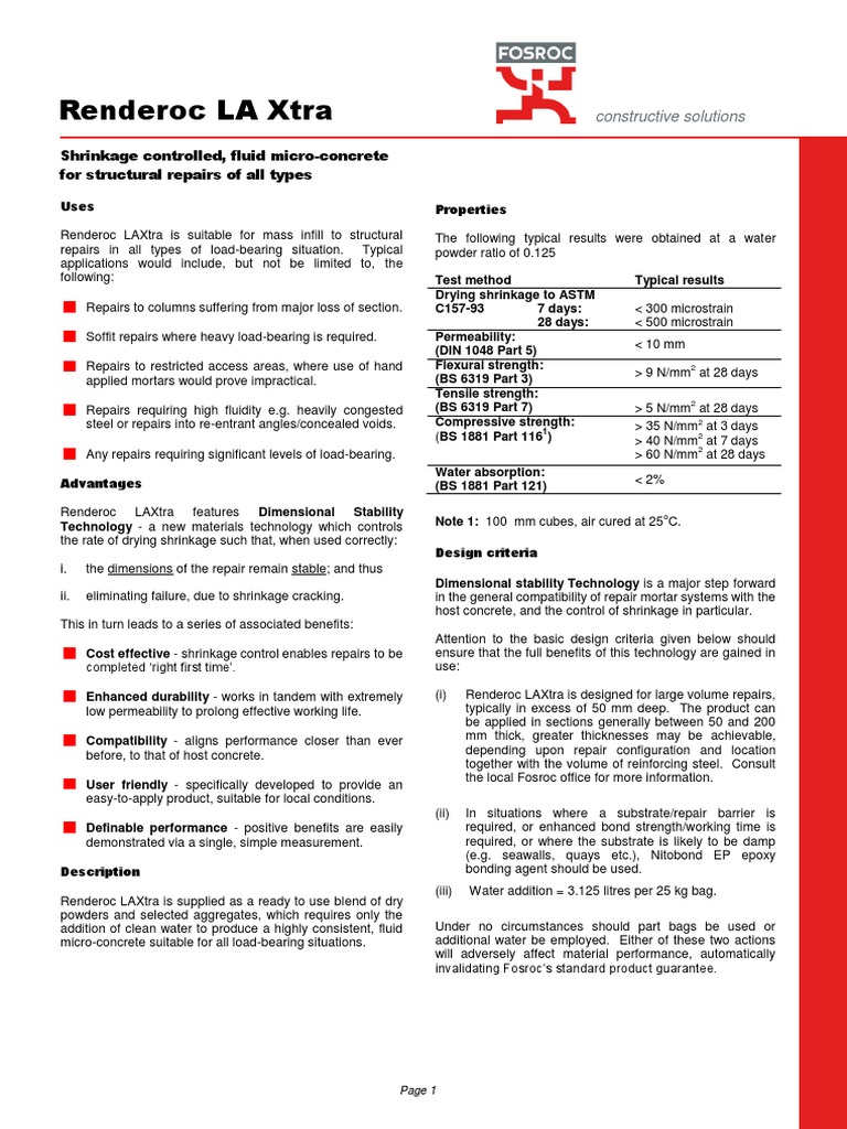 Renderoc LA Xtra: Shrinkage Controlled, Fluid Micro-Concrete For ...