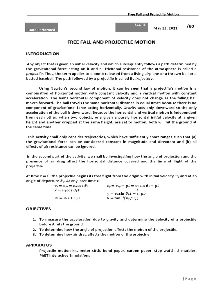 Free Fall and Projectile Motion Explained | PDF | Trajectory | Projectiles