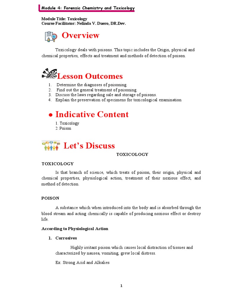 Indicative Content: Lesson Outcomes | PDF | Toxicology | Poison