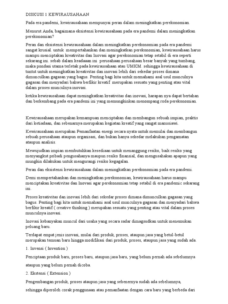 Diskusi 1 Kewirausahaan | PDF