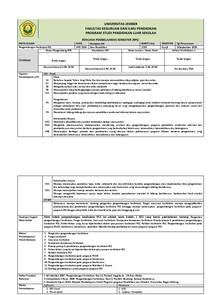 RPS Pengembangan Kurikulum Fix | PDF