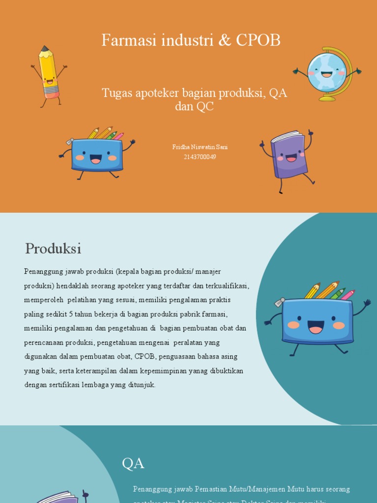 Tugas Apoteker Bagian Produksi, QA Dan QC | PDF