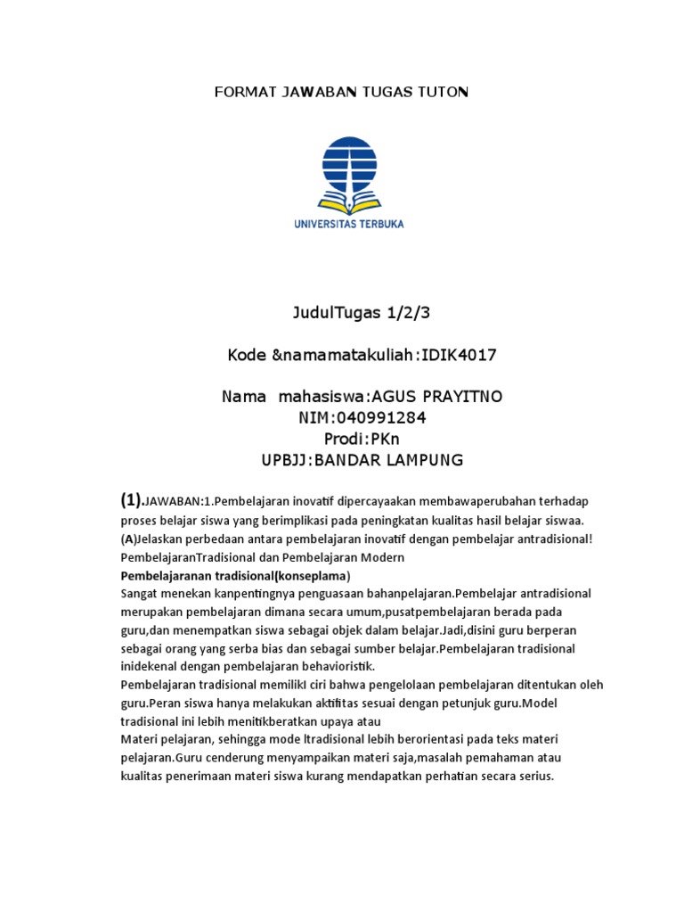 Format - Jawaban - Tugas (1) AGUS PARAYITNO | PDF