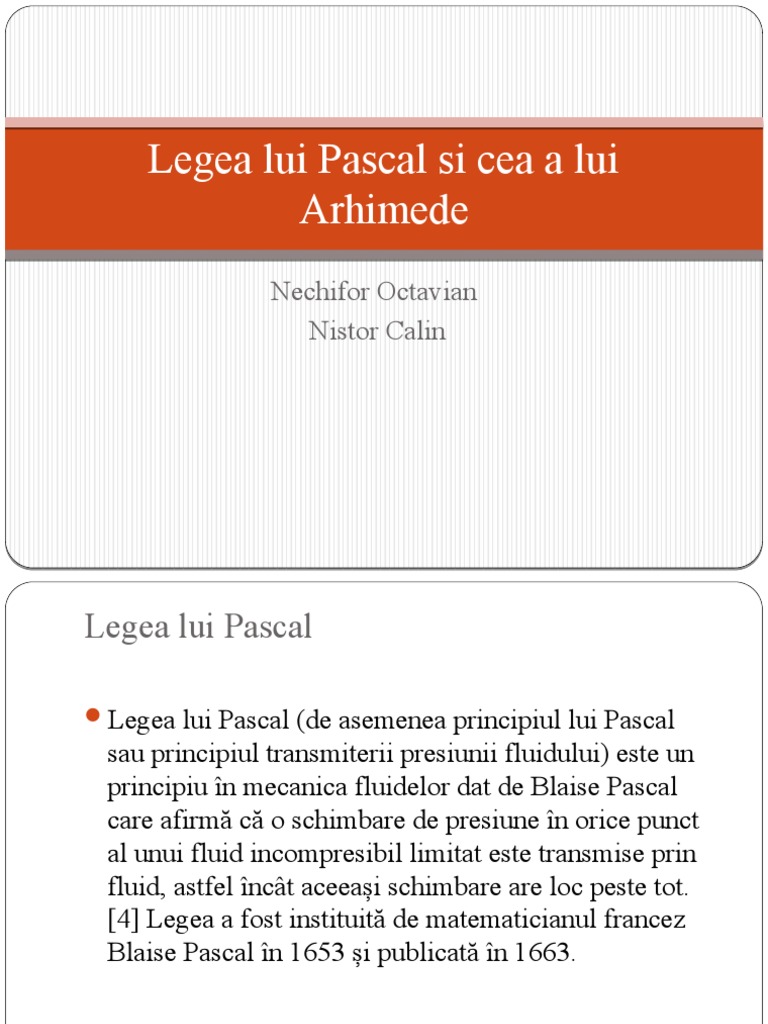 Legea Lui Pascal Si Cea A Lui Arhimede | PDF
