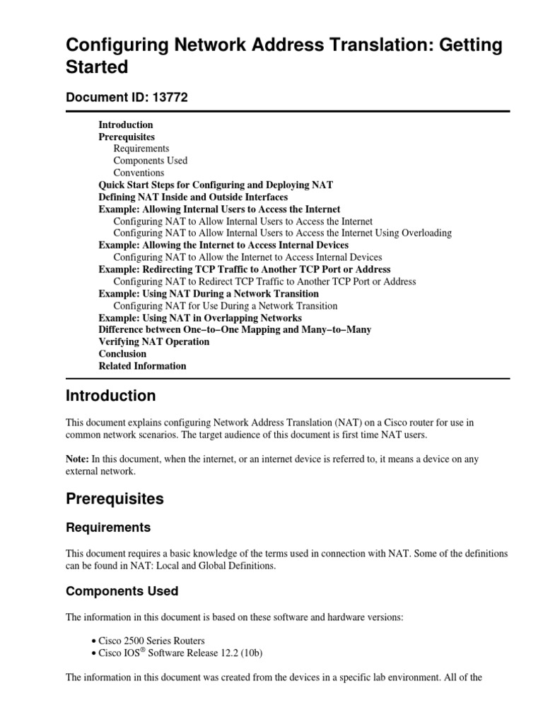 Configuring Network Address Translation: Getting Started: Document ID ...