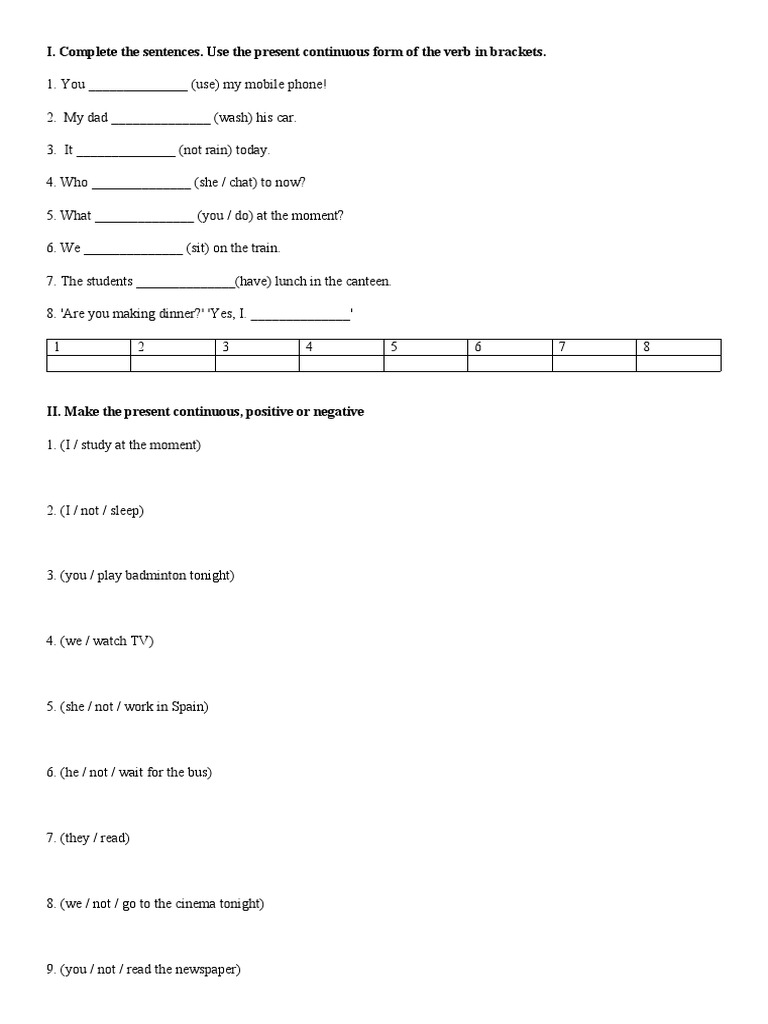 Present Continuous Practice | PDF | Food And Drink