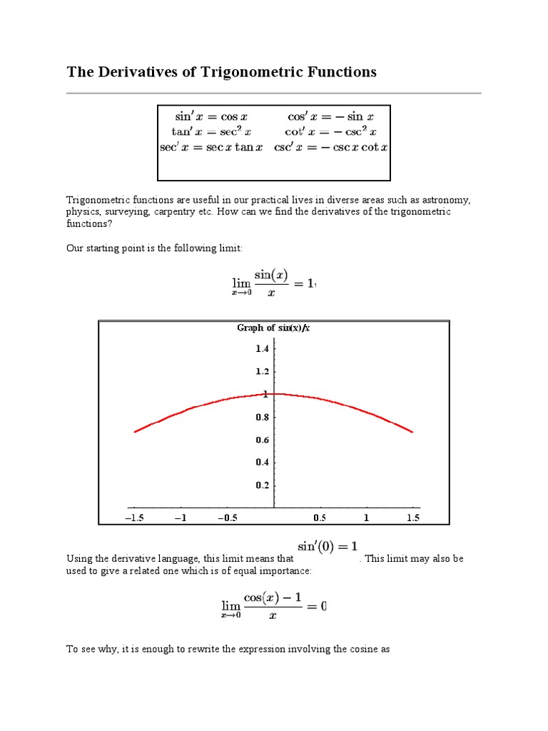 The Derivatives of Trigonometric Functions | PDF | Trigonometric ...