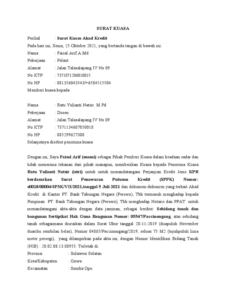 SURAT KUASA Akad Kredit | PDF
