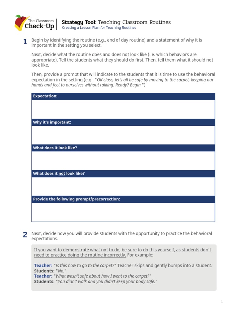 Teaching Classroom Routines-Strategy Tool | PDF | Teachers | Classroom
