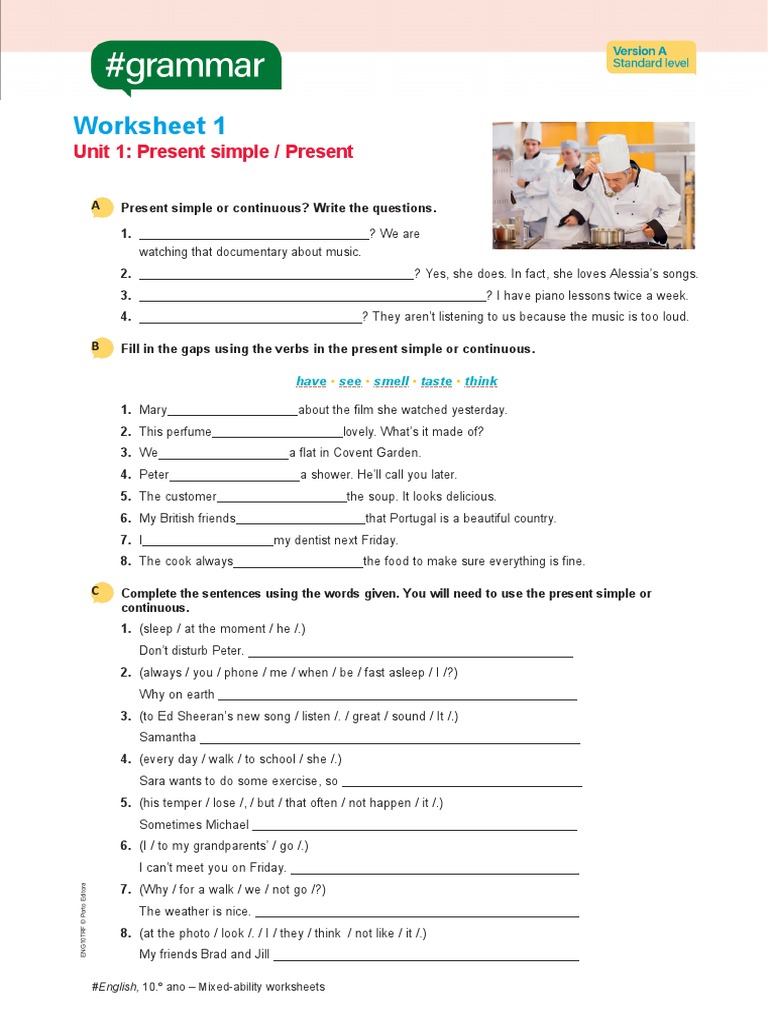 Worksheet 1: Unit 1: Present Simple / Present Continuous | PDF | Syntax | Grammar