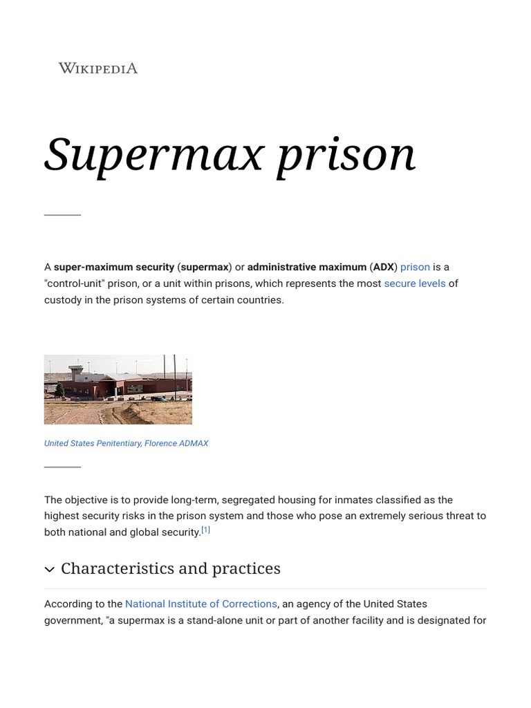 Supermax Prison - Wikipedia | PDF | Criminal Law | Penal Imprisonment