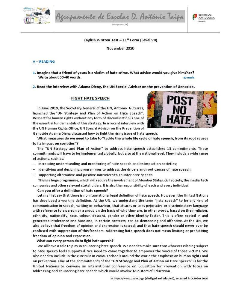 Fight Hate Speech: A - Reading 1 | PDF | Hatred | United Nations