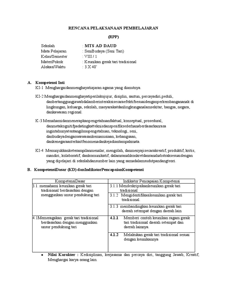 RPP Seni Tari | PDF
