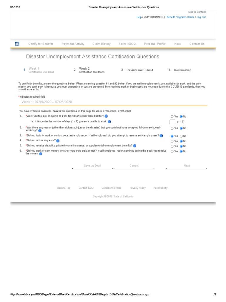 Disaster Unemployment Assistance Certification Questions | PDF ...