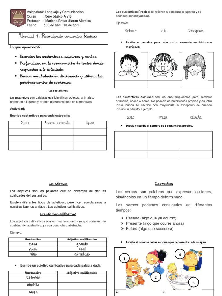 Sustantivos, Adjetivos y Verbos | PDF