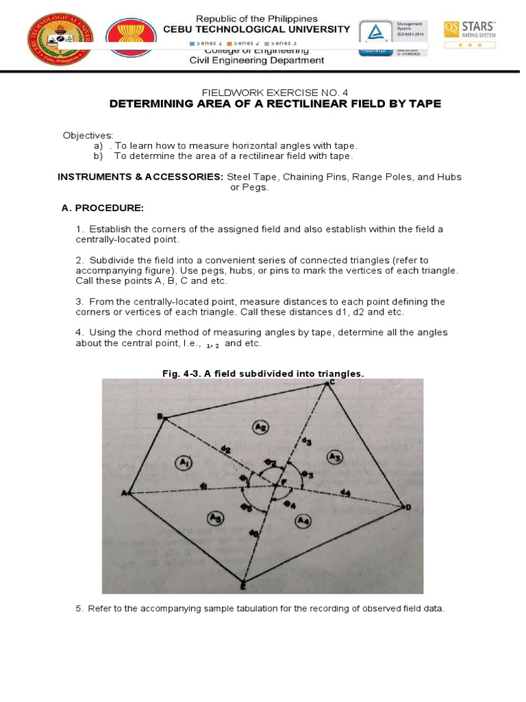 Determining Area of A Rectilinear Field by Tape | PDF | Triangle | Area