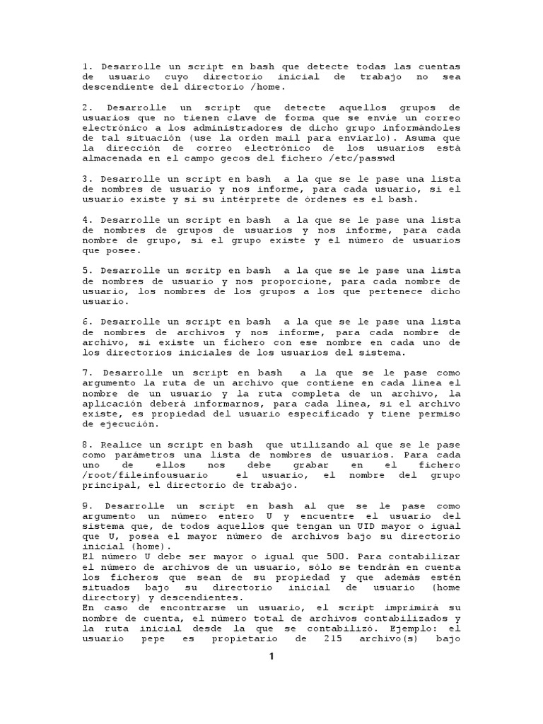 Ejercicios Scripts | PDF | Usuario (informática) | Archivo de computadora