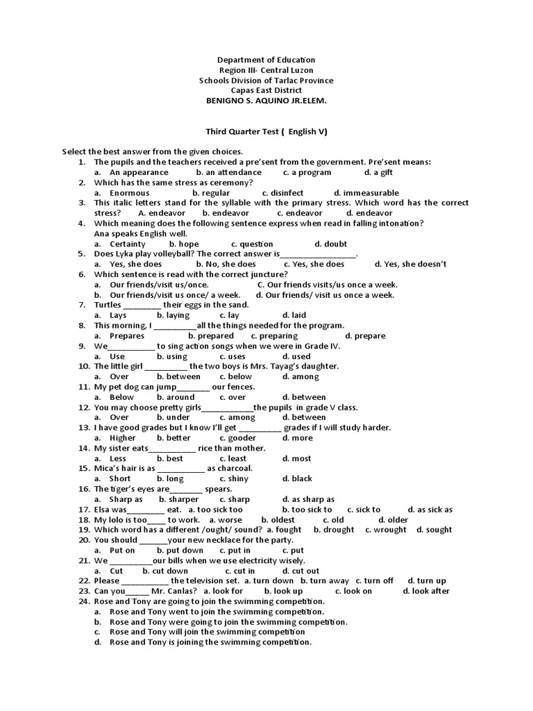 English Testpaper | PDF