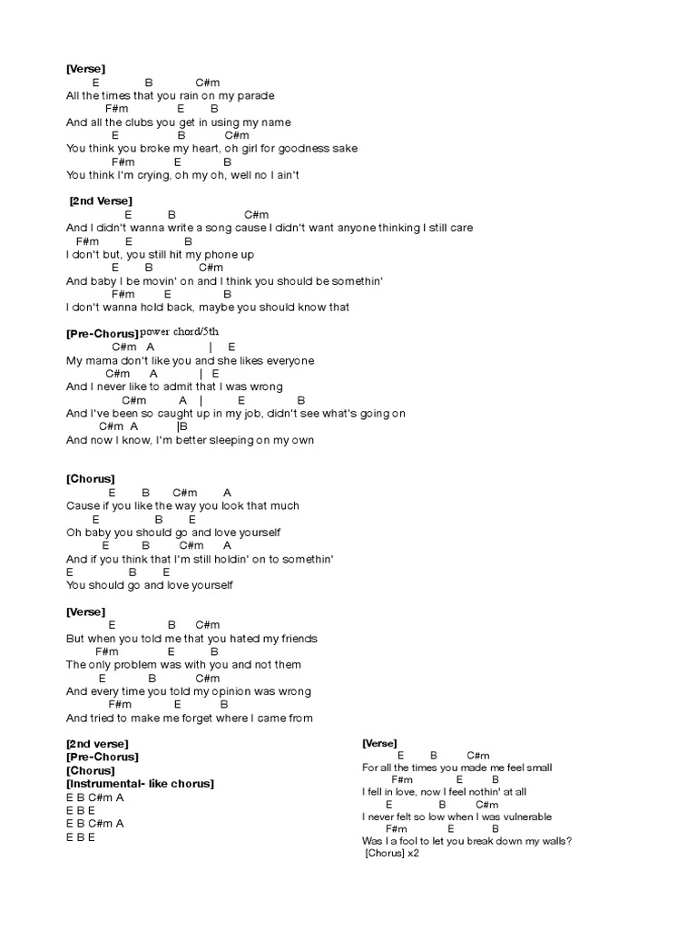 Justin Bieber Love Yourself | PDF | Love Yourself | Song Structure