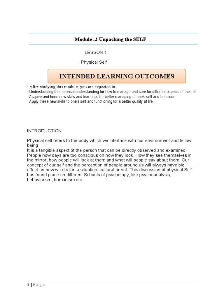 Intended Learning Outcomes: Module:2 Unpacking The SELF | PDF | Birth ...