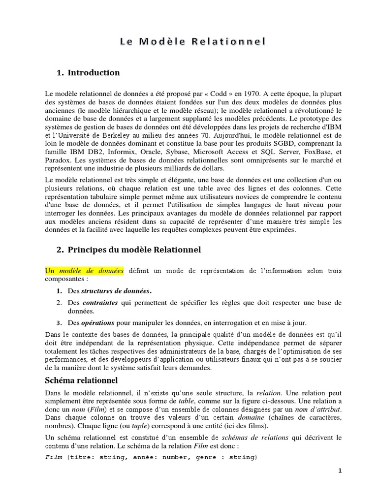 Le Modèle Relationnel | PDF | Base de données relationnelle | Modèle ...