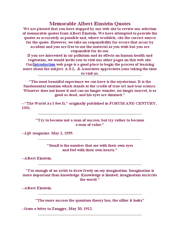 Albert Famous Quotes | PDF | Science | Albert Einstein
