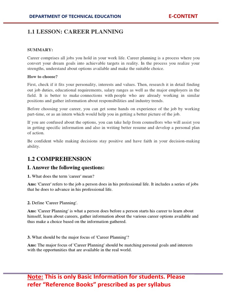 1.1 Lesson: Career Planning: Department of Technical Education | PDF | Climate Change ...