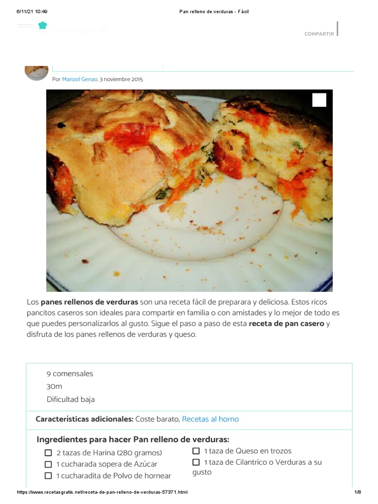 Pan Relleno de Verduras | PDF | Panes | Relleno