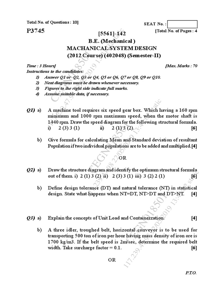 Machanical System Design | PDF | Diesel Engine | Mechanical Engineering