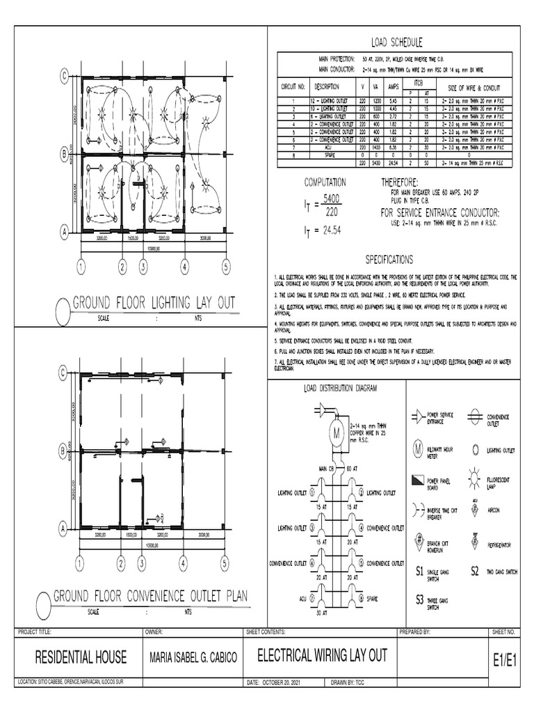 Electrical Wiring Lay Out E1/E1 Residential House: Maria Isabel G. Cabico | PDF | Home & Garden