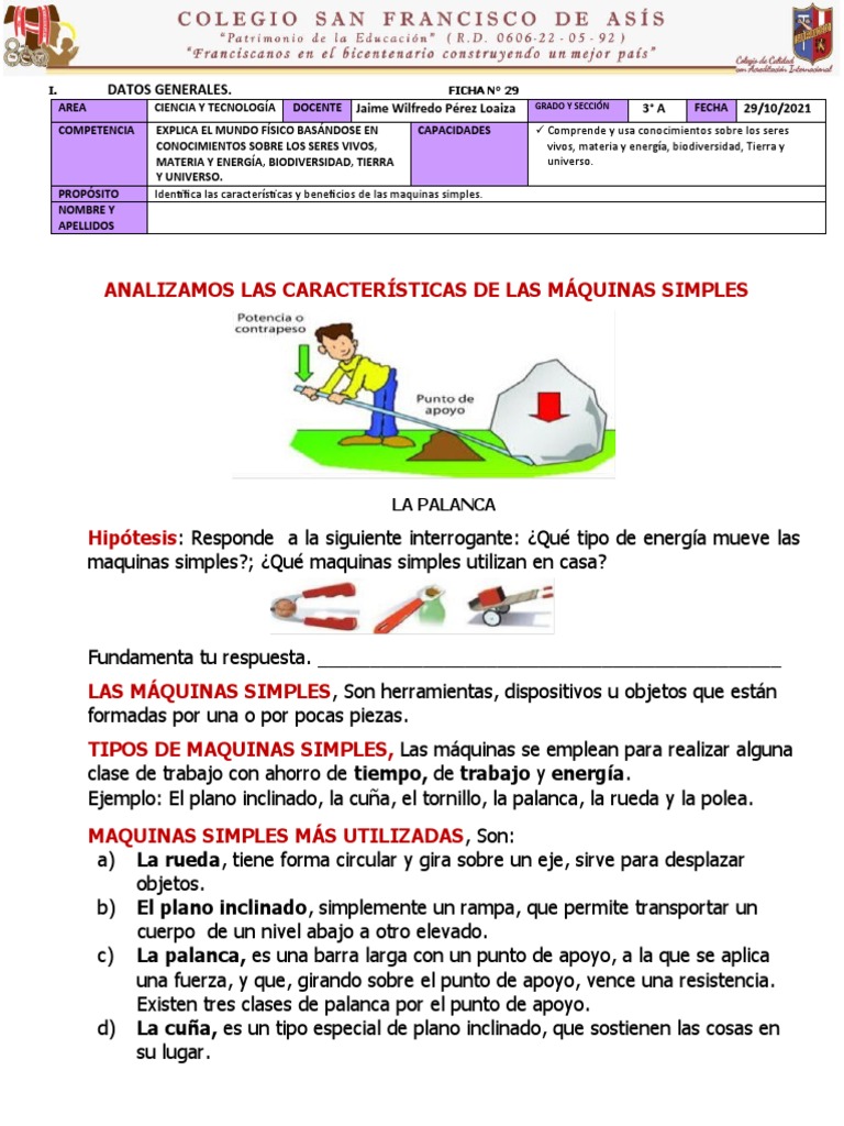 Actividades sobre Máquinas Simples | PDF | Universo | Palanca