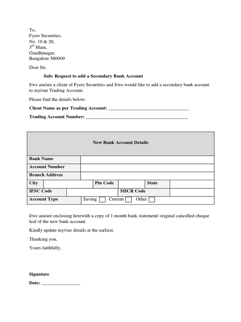 Secondary Bank Account Addition Fyers | PDF | Business