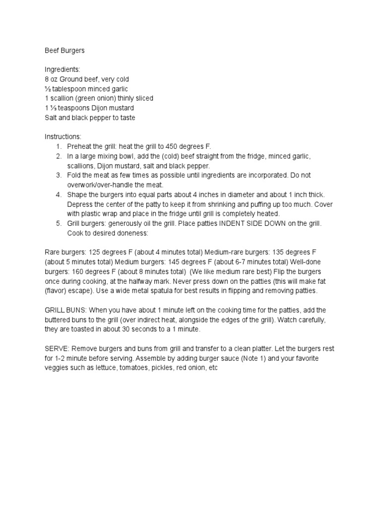 Beef Burger Recipe | PDF
