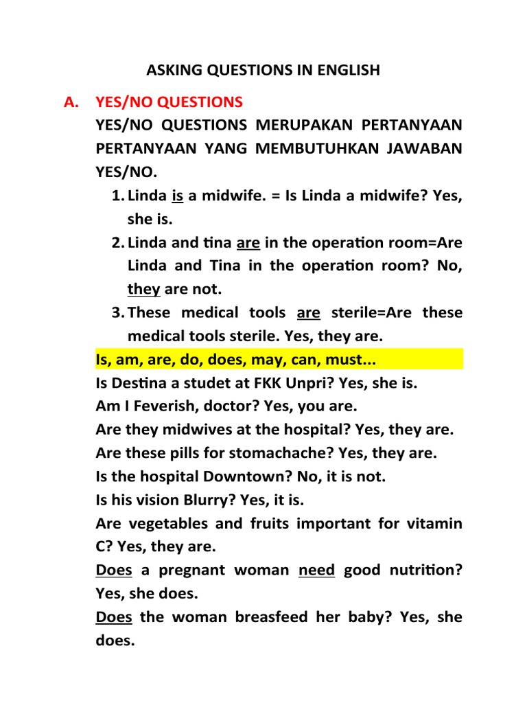 English Question Formation Guide | PDF | Hospital | Nursing