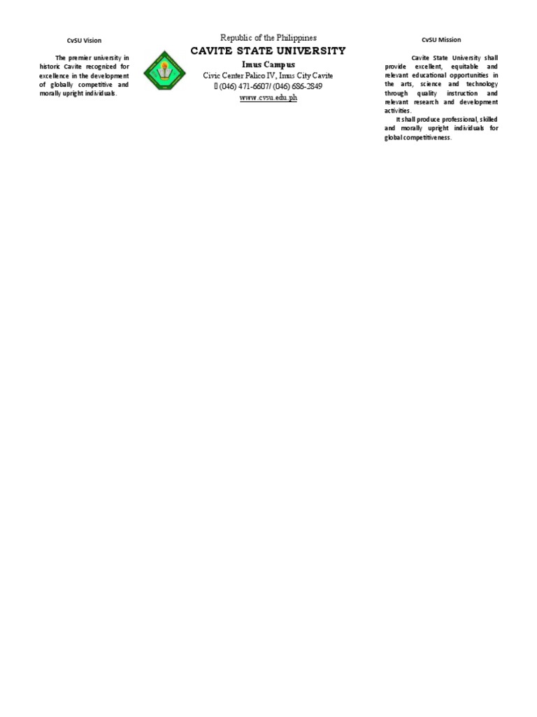 CvSU Mission and Vision Statement | PDF | Art