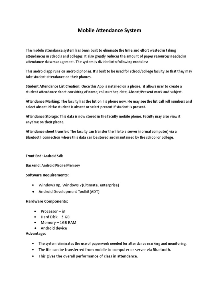 SRS For Mobile Attendance Mangement | PDF