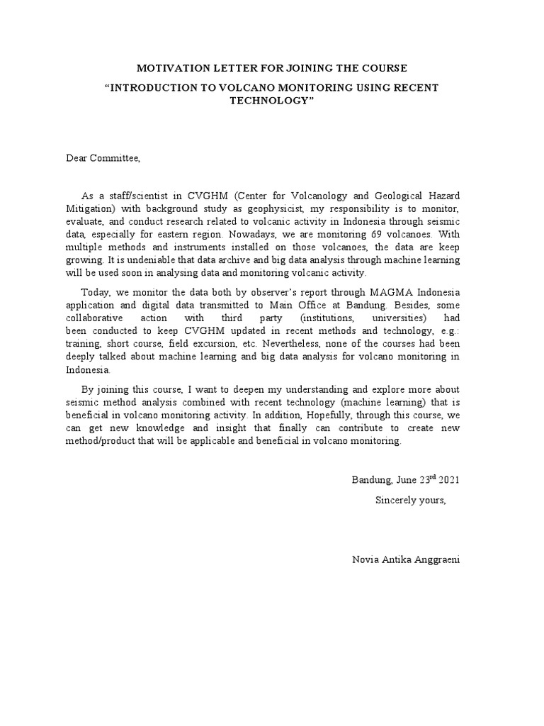 Motivation Letter For Joining The Course | PDF