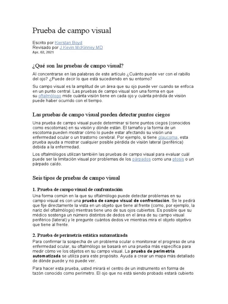 Prueba de Campo Visual | PDF | Percepción visual | Ojo humano