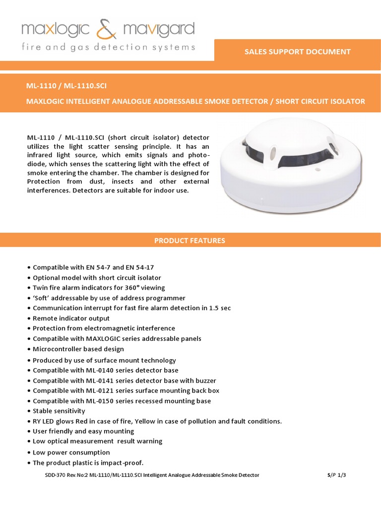 Maxlogic ML-1110 Smoke Detector Overview | PDF | Sensor | Power Supply