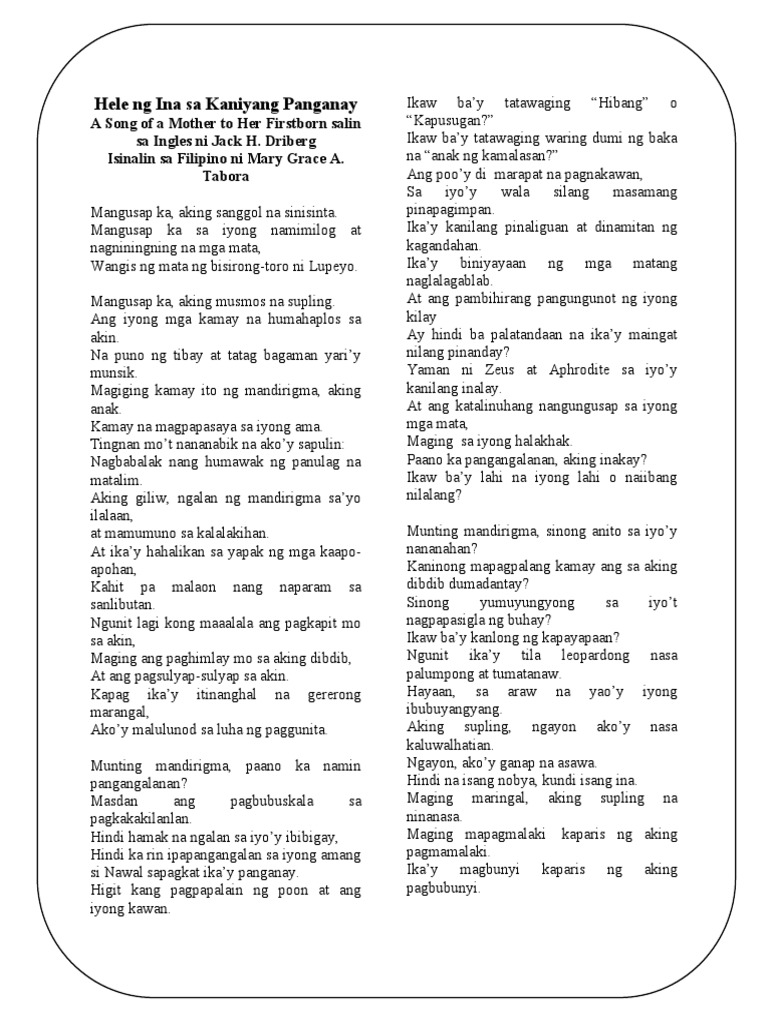 Hele NG Ina Sa Kaniyang Panganay | PDF